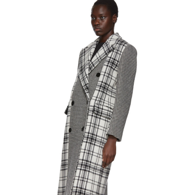 MSGM Black and White Plaid Double-Breasted Coat MSGM