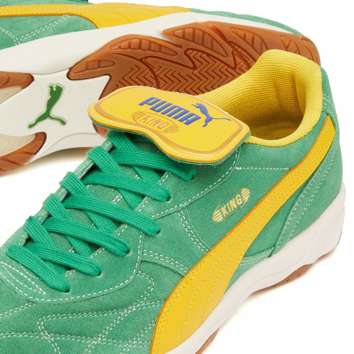 Puma King Indoor Royalty in Archive Green/Yellow Sizzle Puma