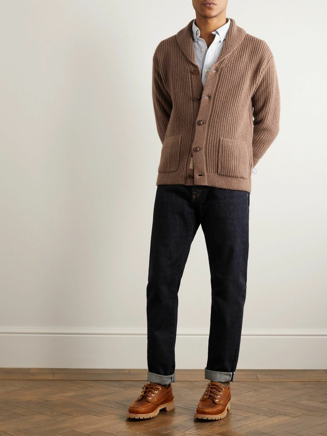 Polo Ralph Lauren - Shawl-Collar Ribbed Wool and Cashmere-Blend Cardigan - Brown Polo Ralph Lauren