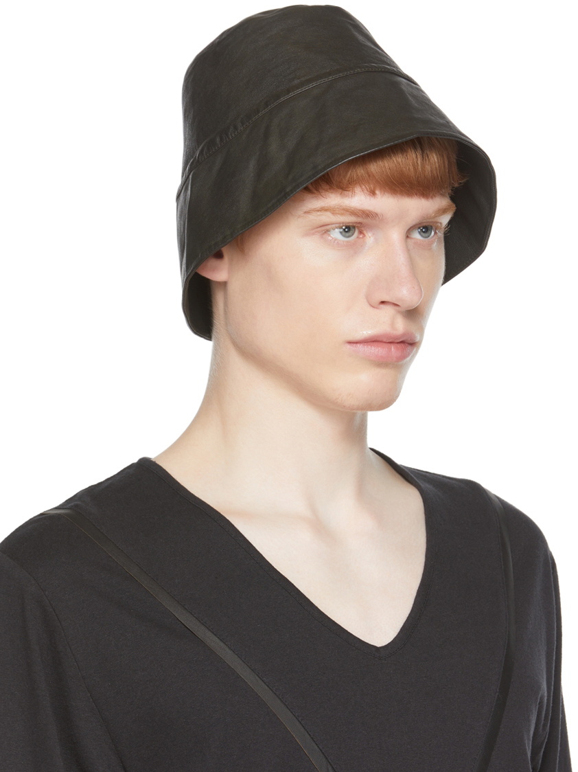 FREI-MUT Green Leather Selim Bucket Hat FREI-MUT