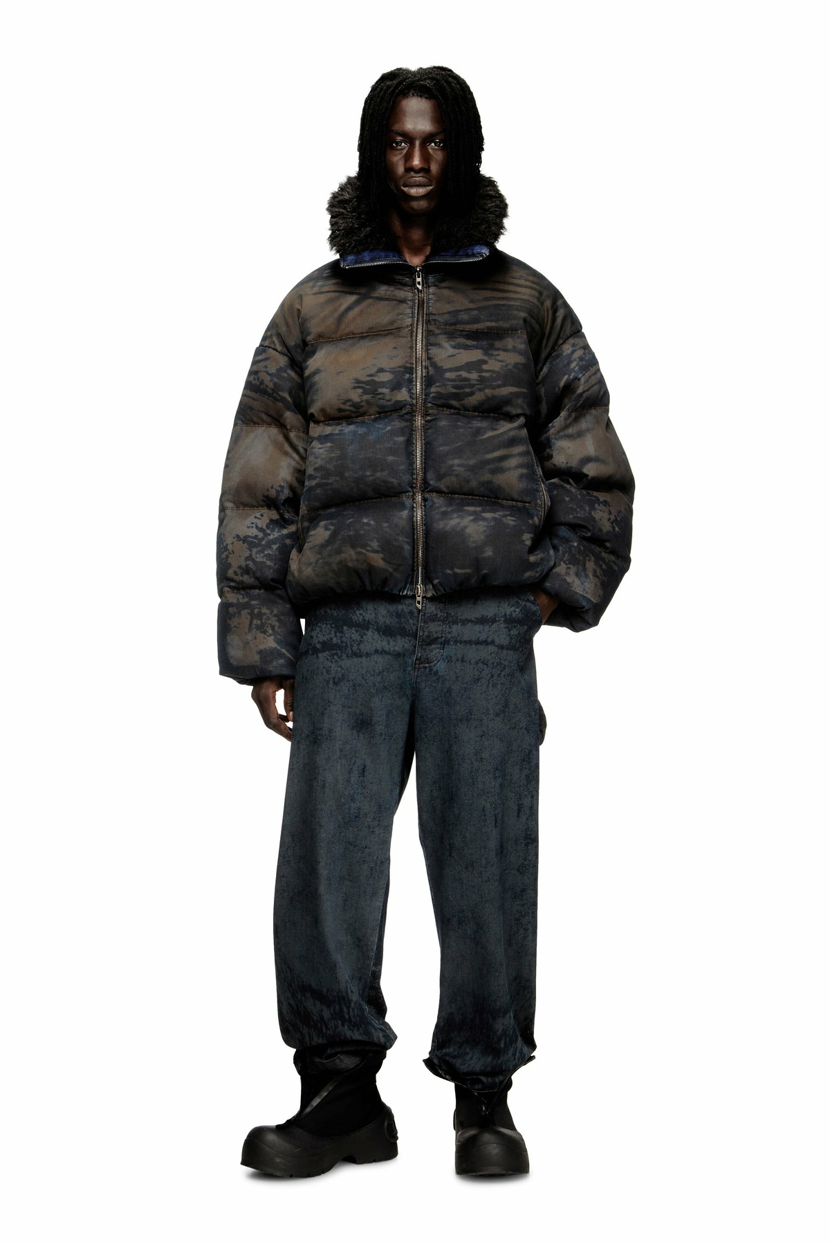 Diesel Puffer jacket in dirt-effect camo denim - Winter Jackets Mens in ...