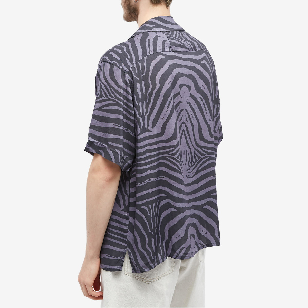Rhude Men's Rayon Zebra Stripe Vacation Shirt in Black Rhude