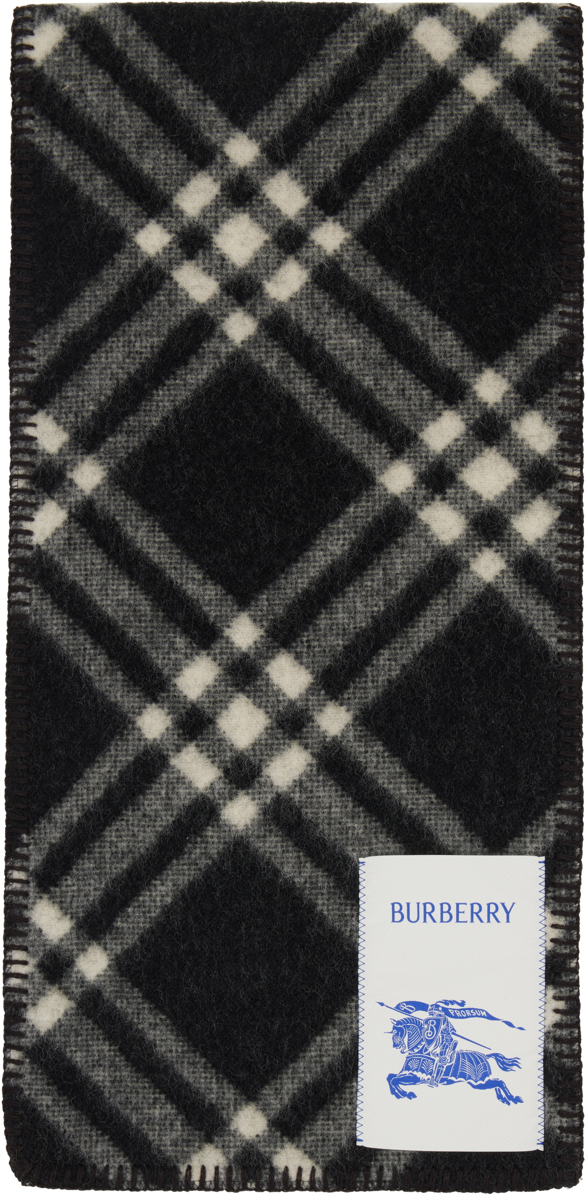 Burberry Black Tri Bar Check Wool Scarf Burberry