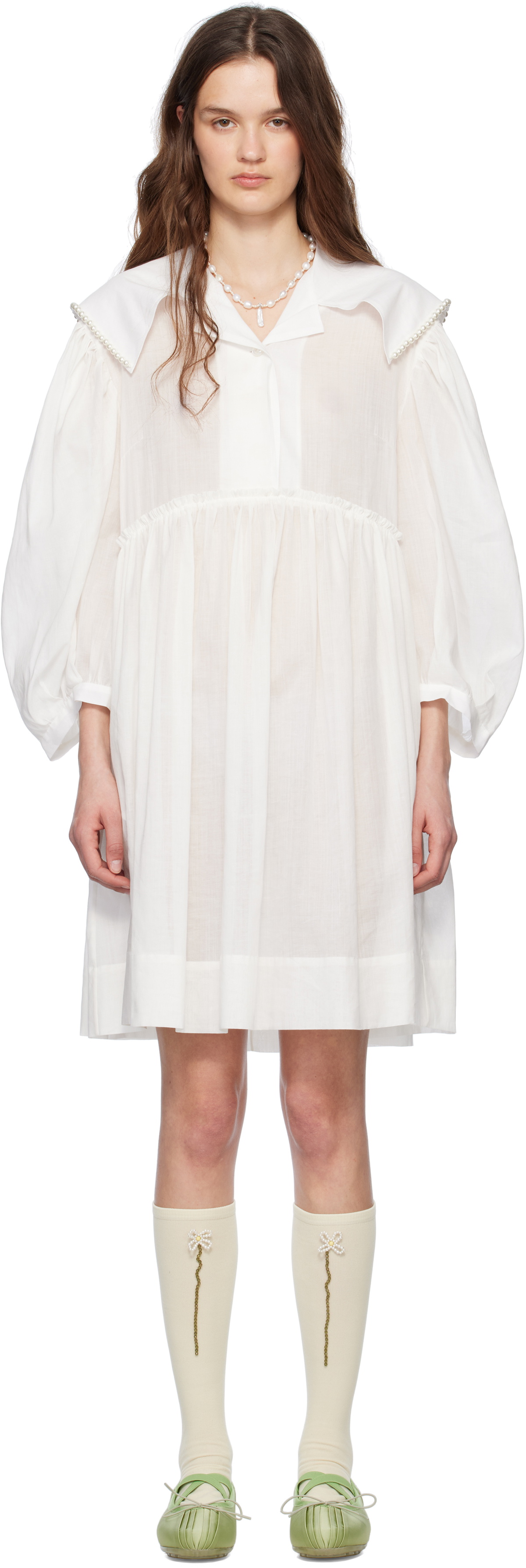 Simone Rocha White Beaded Sailor Collar Shirt Minidress Simone Rocha