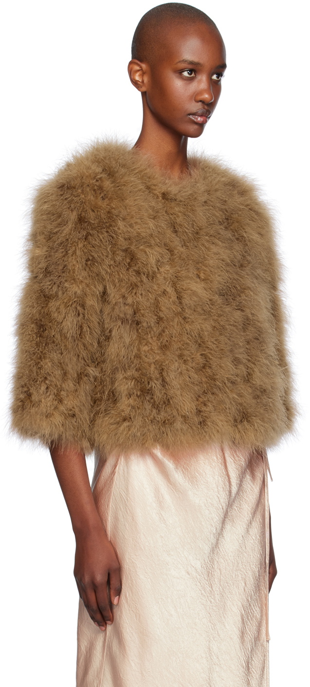 Yves Salomon Tan Cropped Feather Jacket Yves Salomon
