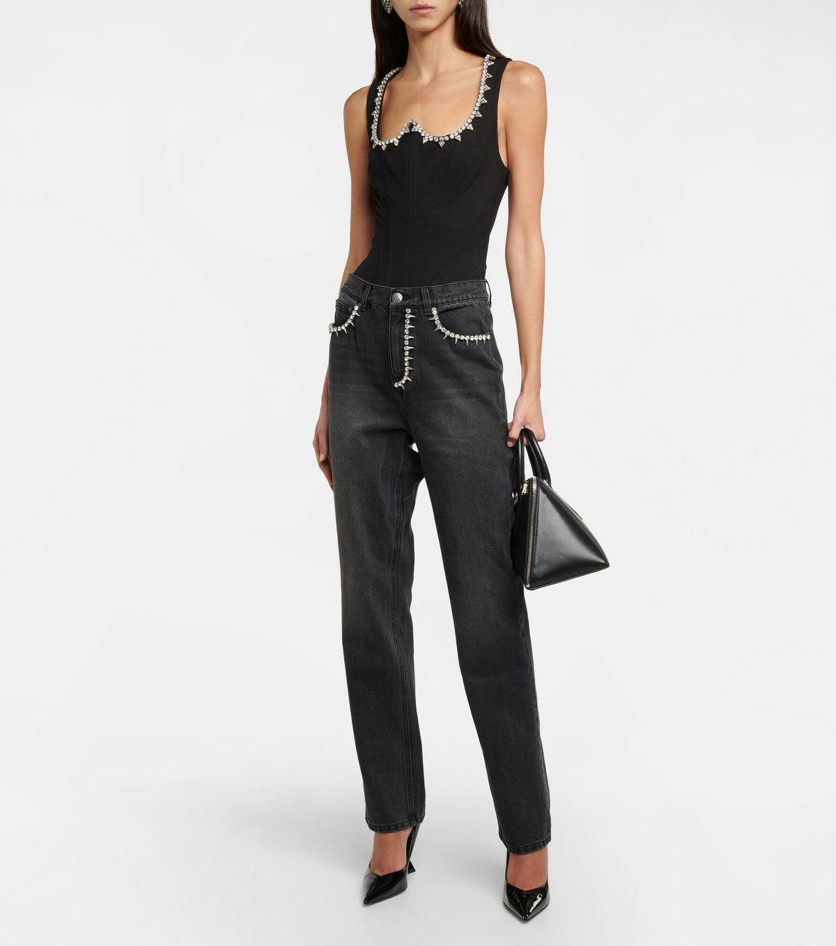 Area - Embellished cutout high-rise jeans AREA