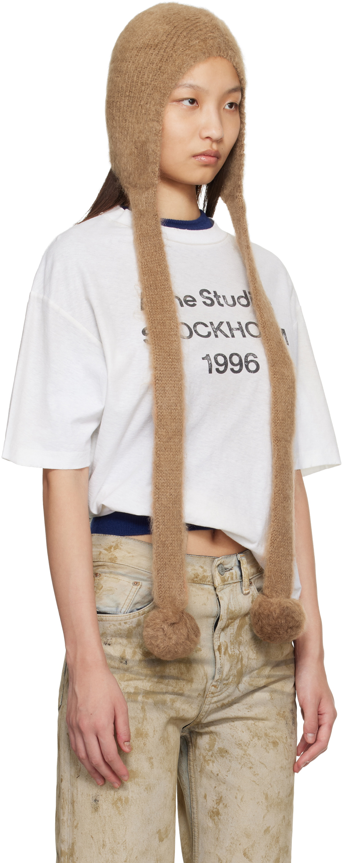 Acne Studios Tan Mohair Earflap Hood Acne Studios