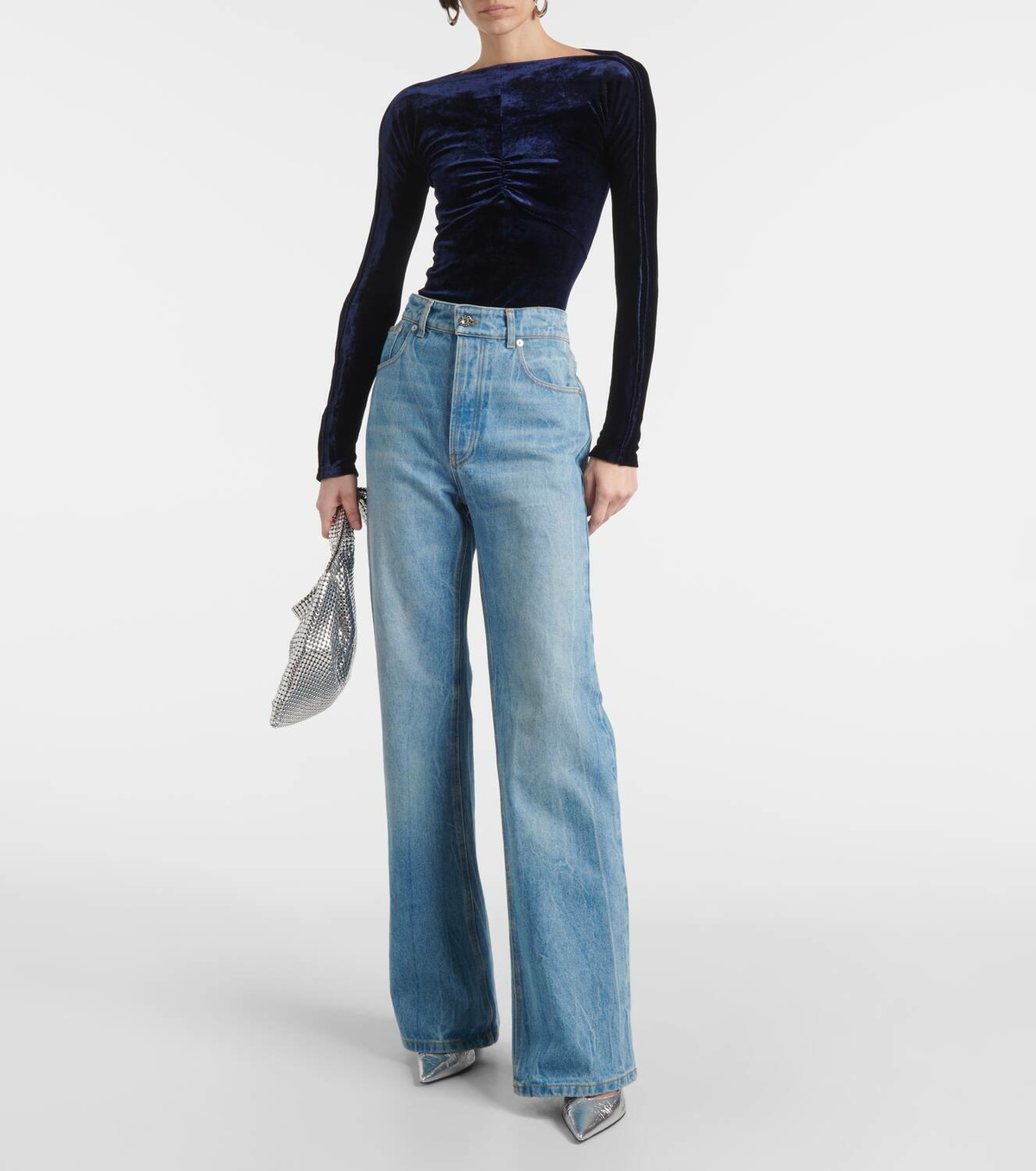 Rabanne Ruched off-shoulder velvet top Paco Rabanne