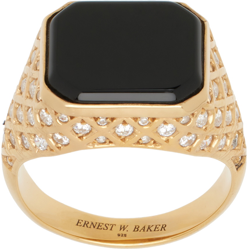 Ernest W. Baker Gold Diamond Quilted Stone Ring Ernest W. Baker