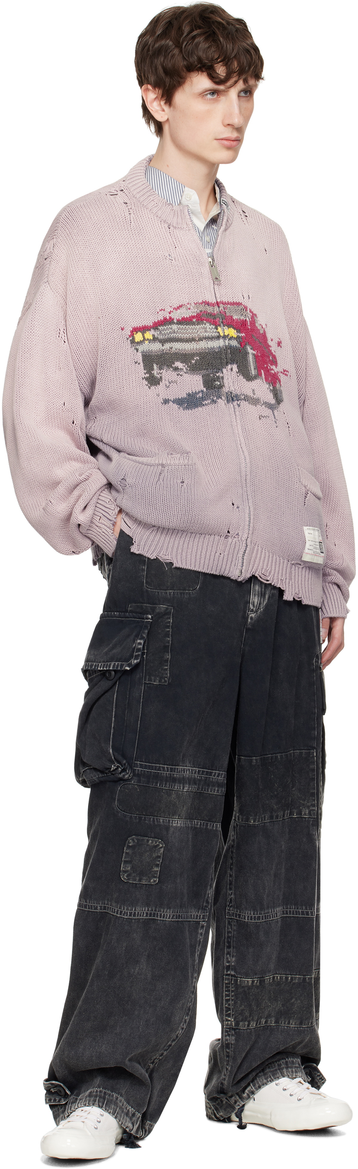 Maison MIHARA YASUHIRO Pink Car Jacquard Knit Cardigan Maison MIHARA ...