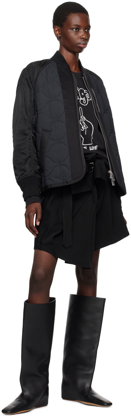 sacai Black & Navy Quilted Bomber Jacket Sacai