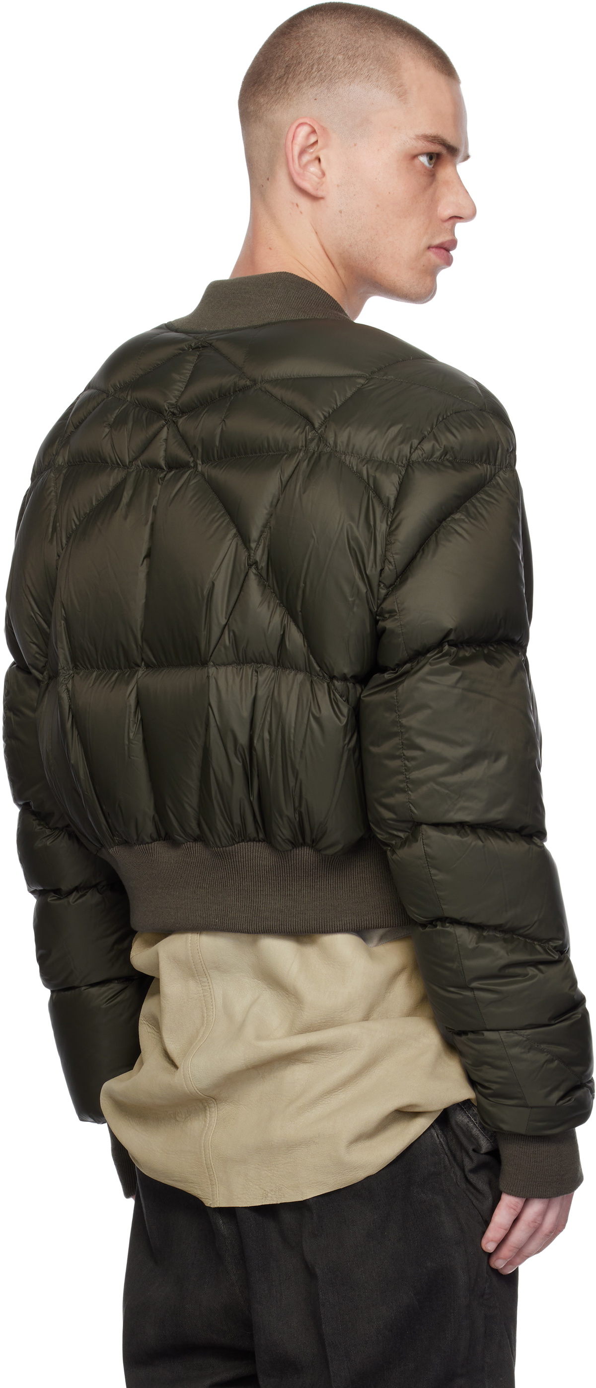 Rick Owens Khaki Porterville Cropped Flight Down Bomber Jacket Rick Owens