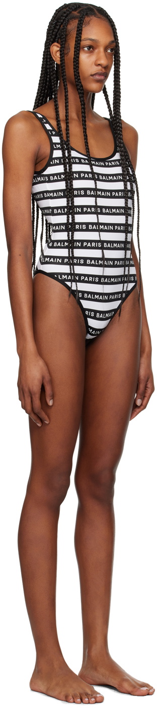 Balmain Black And White Striped One Piece Swimsuit Balmain