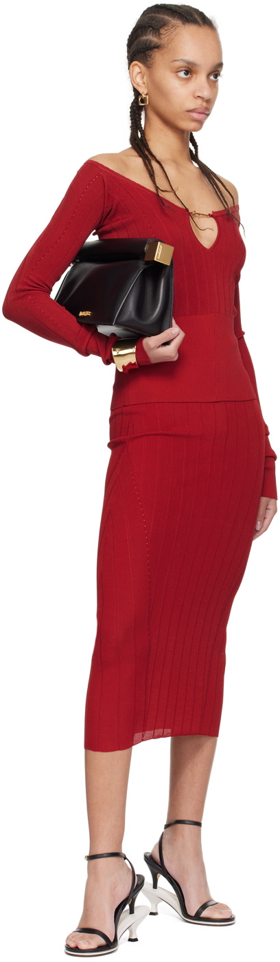 JACQUEMUS Red Les Sculptures 'La jupe Pralù' Midi Skirt Jacquemus