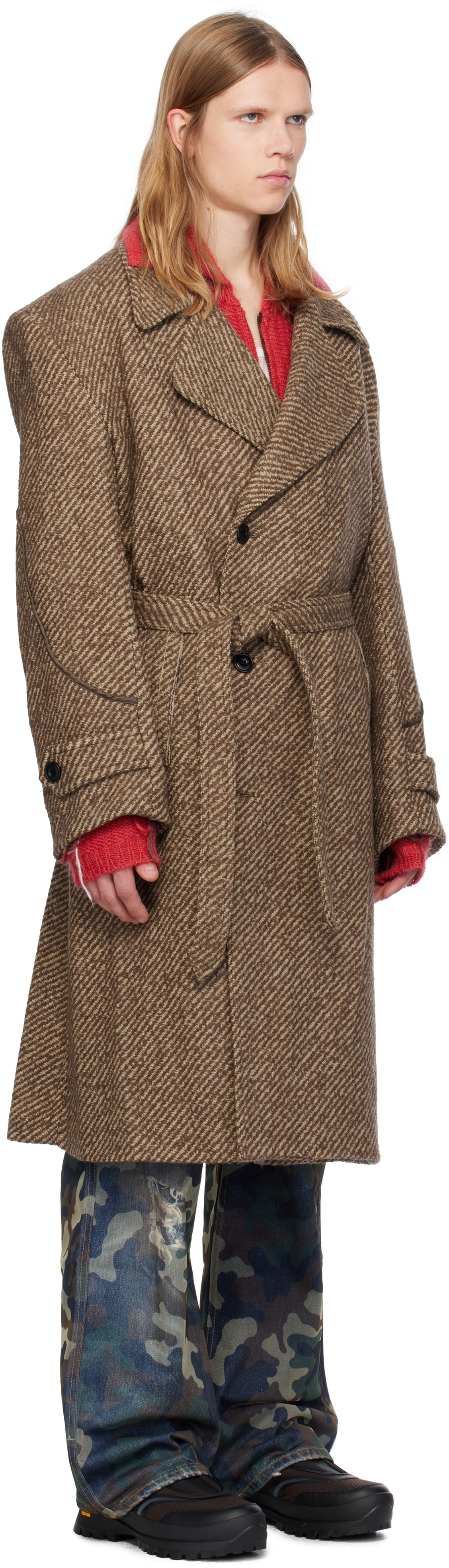 Andersson Bell Brown Rovy Double-Breasted Herringbone Trench Coat ...