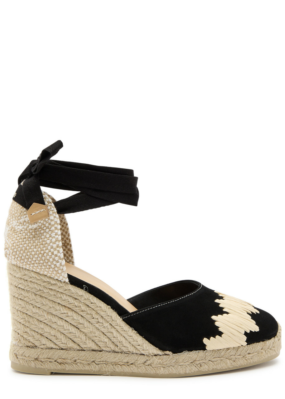 Castañer Cande 80 Suede Wedge Espadrilles Black Castaner