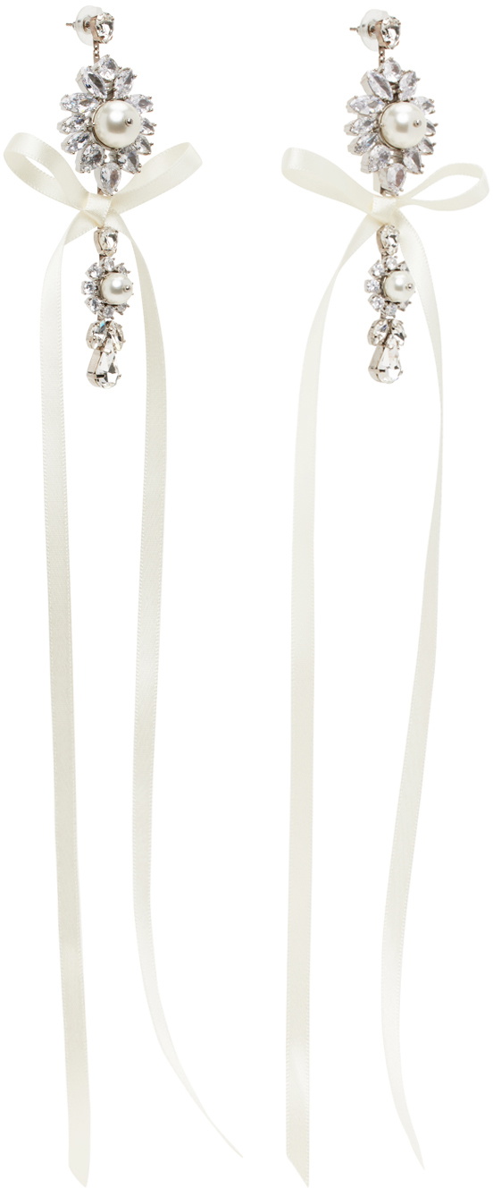 Simone Rocha Silver & Off-White Long Crystal Crest Bow Earrings Simone ...