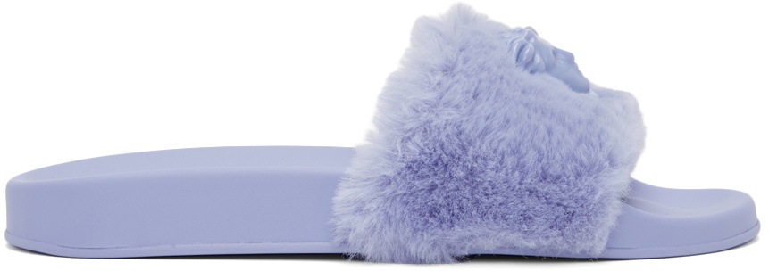 Versace Purple Fleece 'La Medusa' Slides Versace