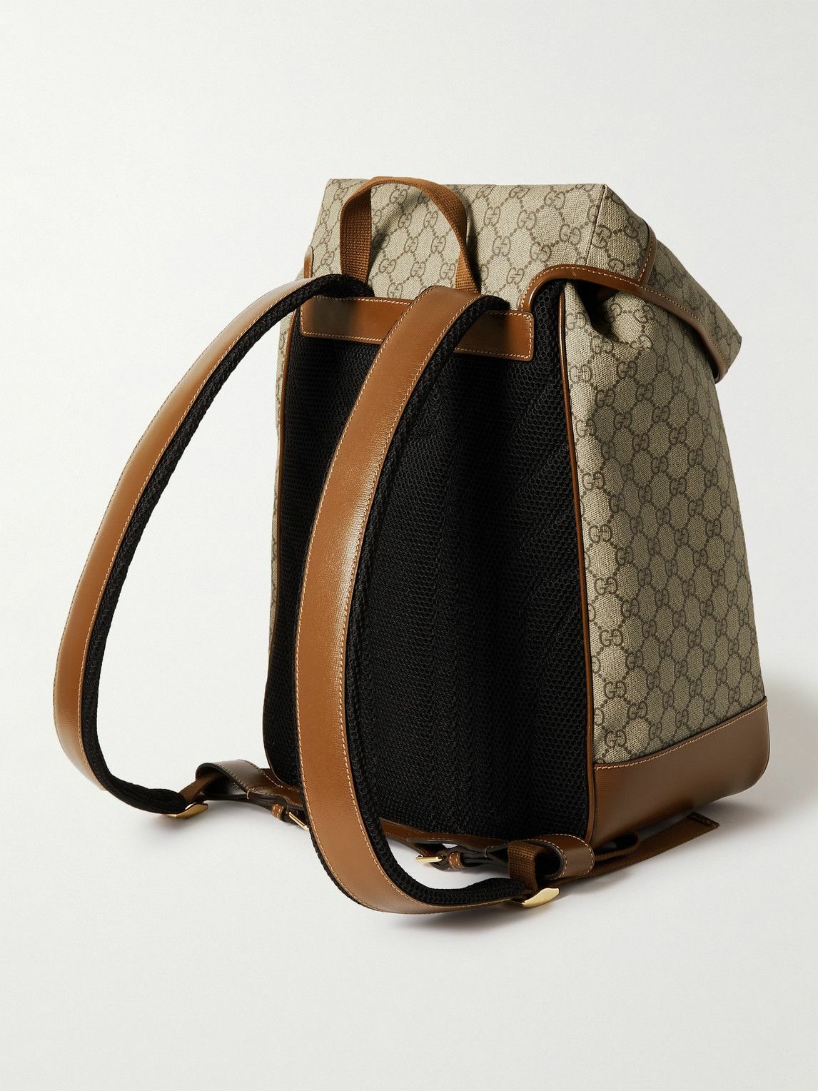GUCCI - Leather-Trimmed Monogrammed Coated-Canvas Backpack Gucci