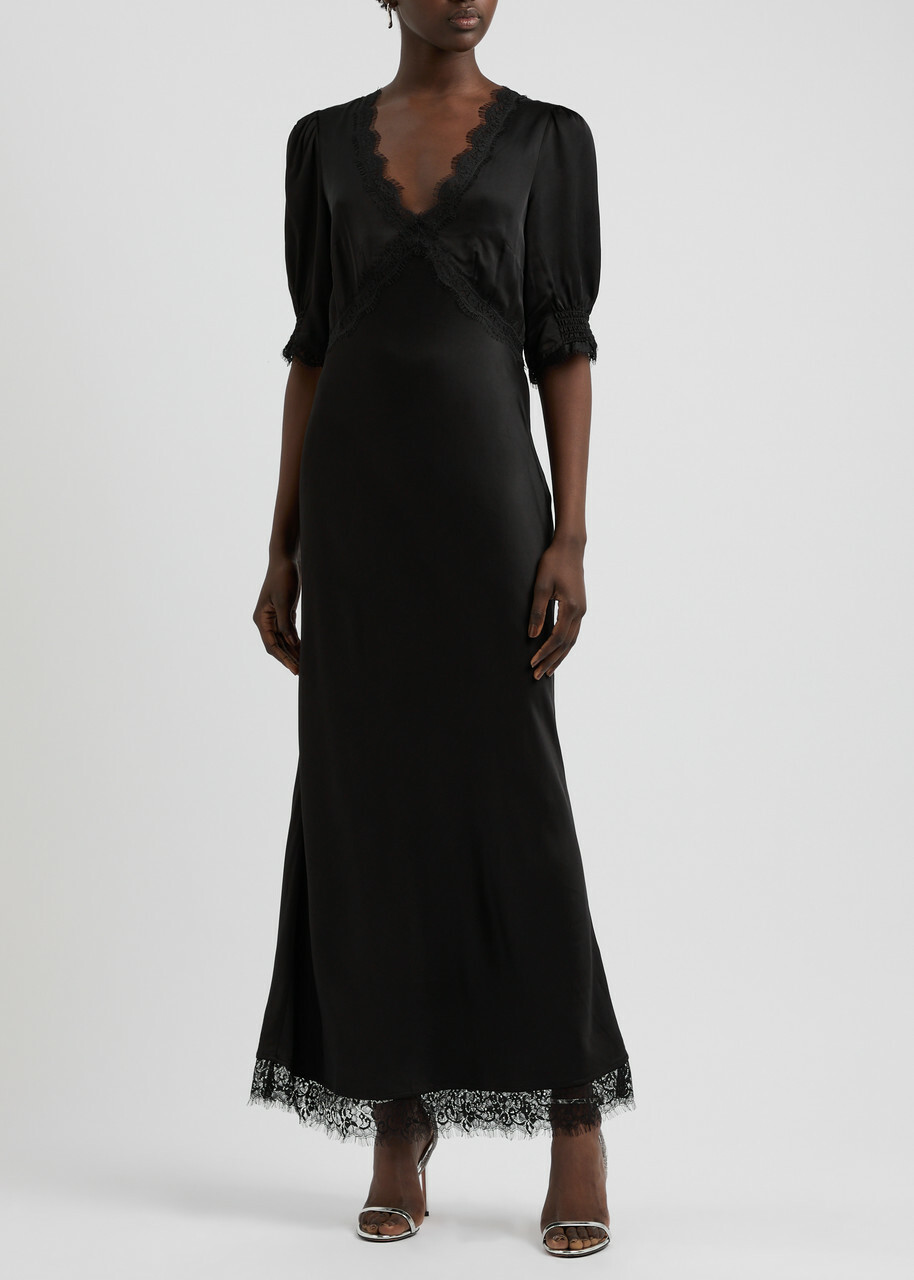 Rixo Annina Lace-trimmed Satin Maxi Dress Black Rixo