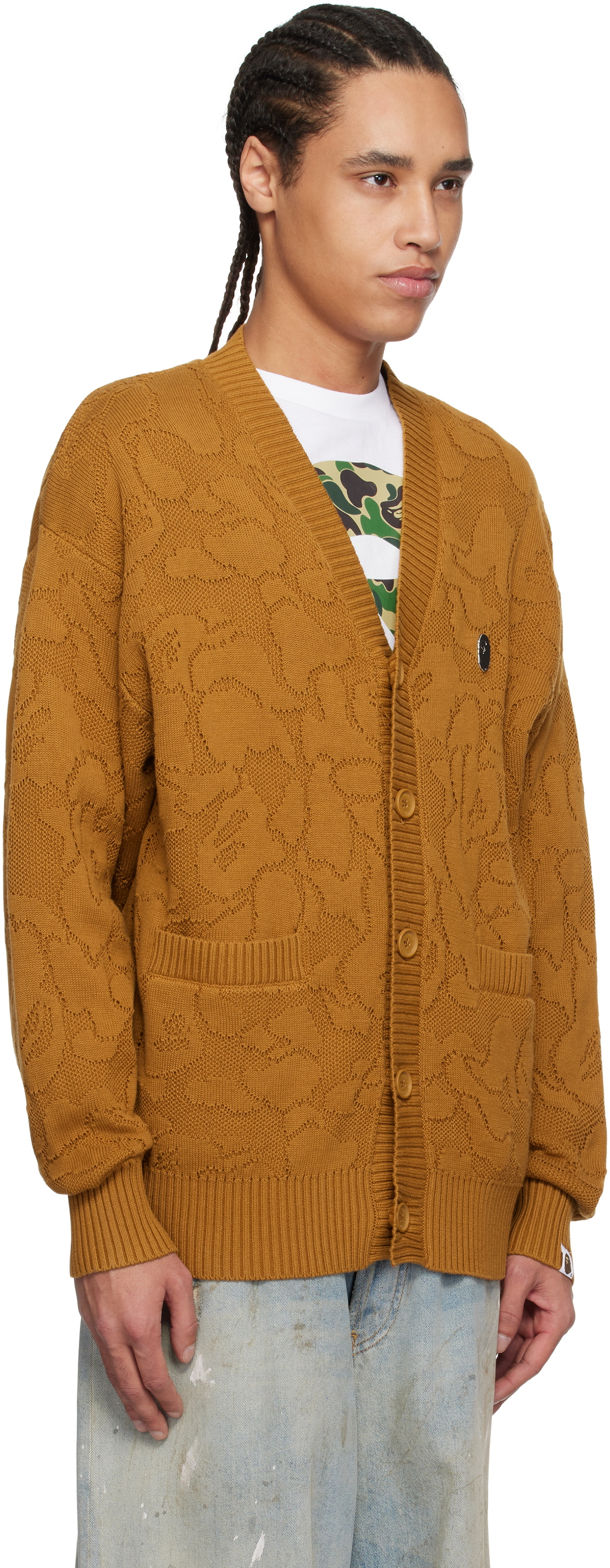 BAPE Brown Solid Camo Jacquard One Point Cardigan A Bathing Ape