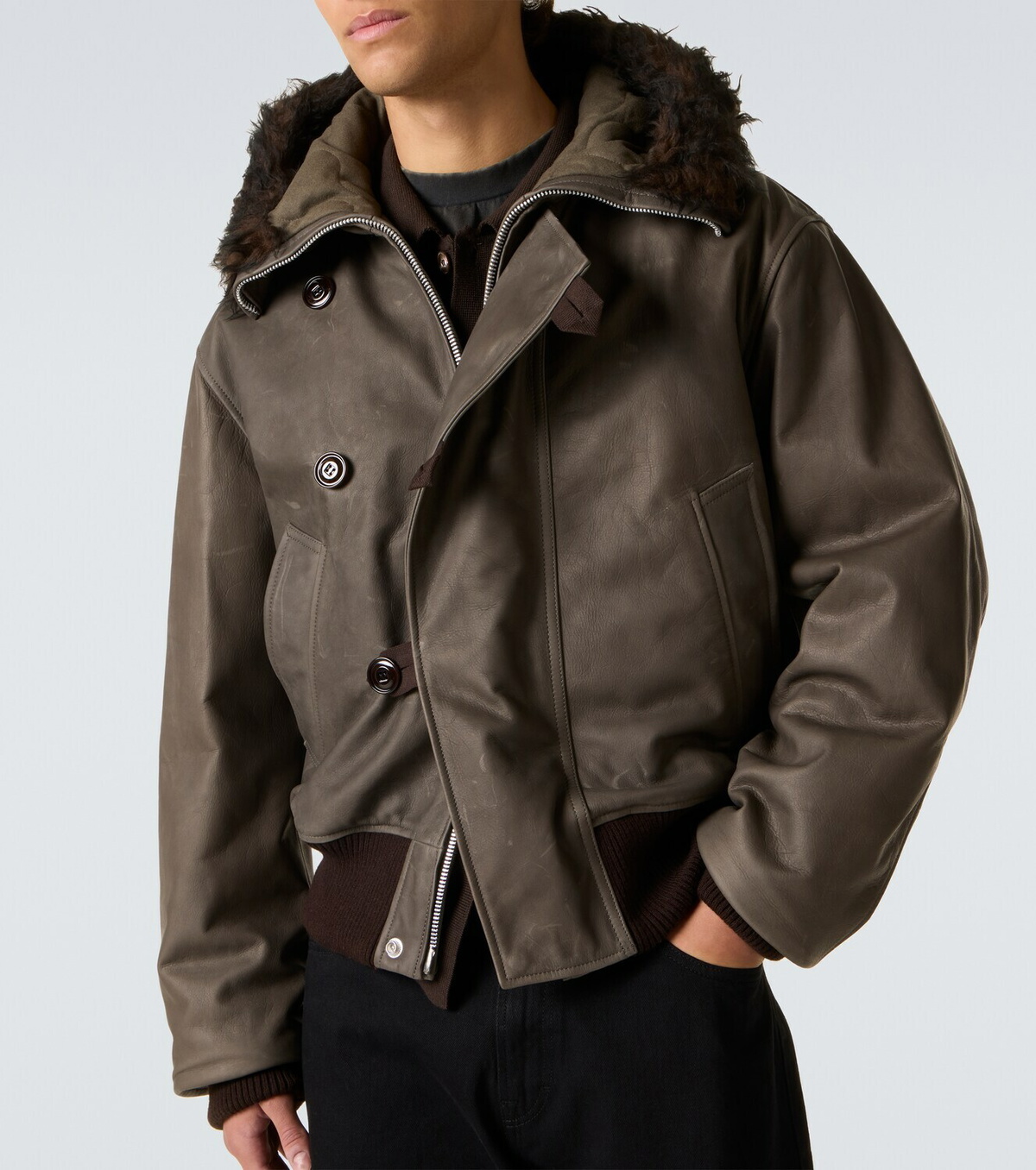 Our Legacy Compel shearling-trimmed leather jacket Our Legacy