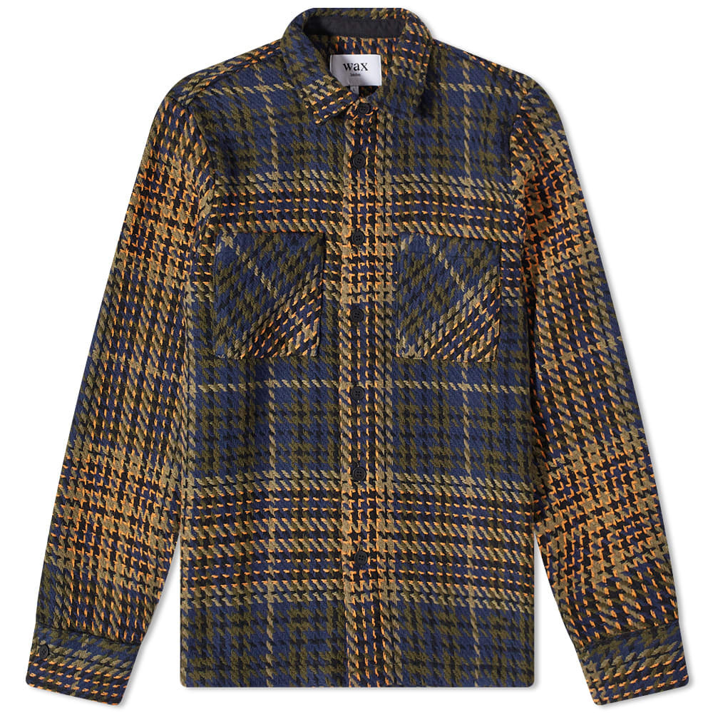 Wax London Men's Whiting Overshirt Heritage Check in Navy/Khaki Wax London