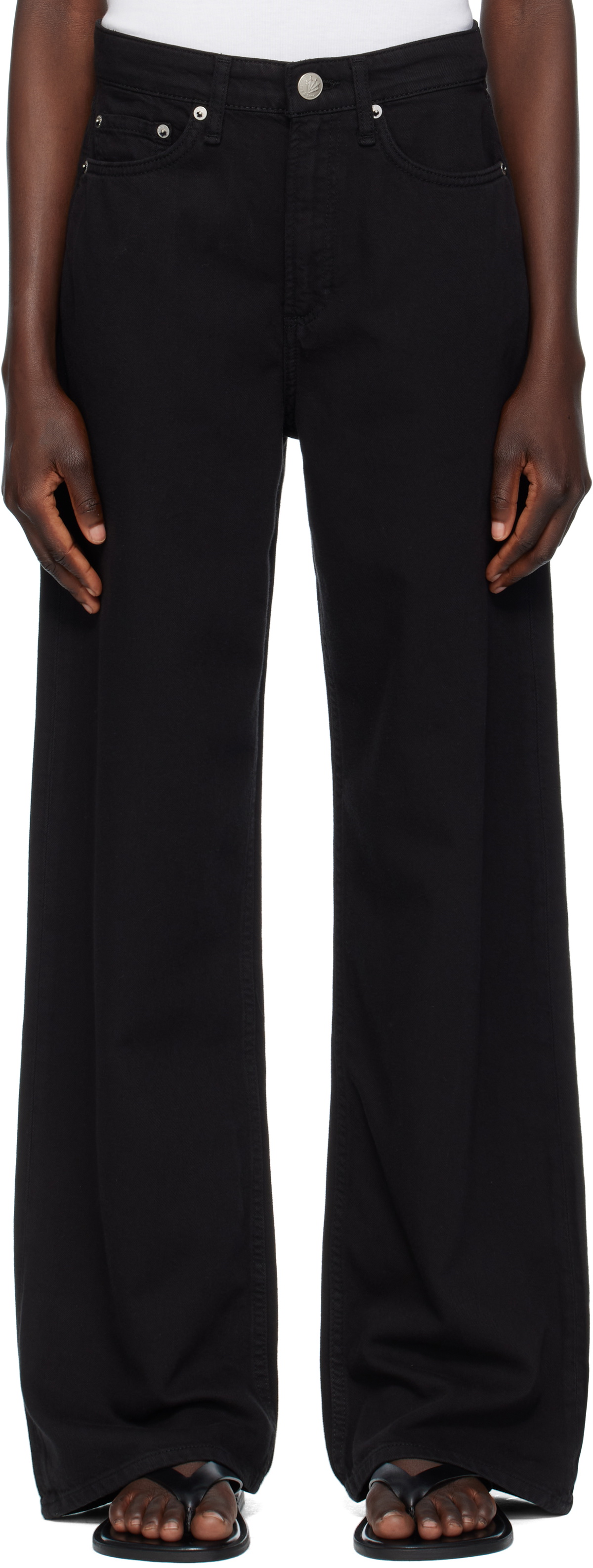 rag & bone Black Featherweight Logan Wide-Leg Jean Rag and Bone