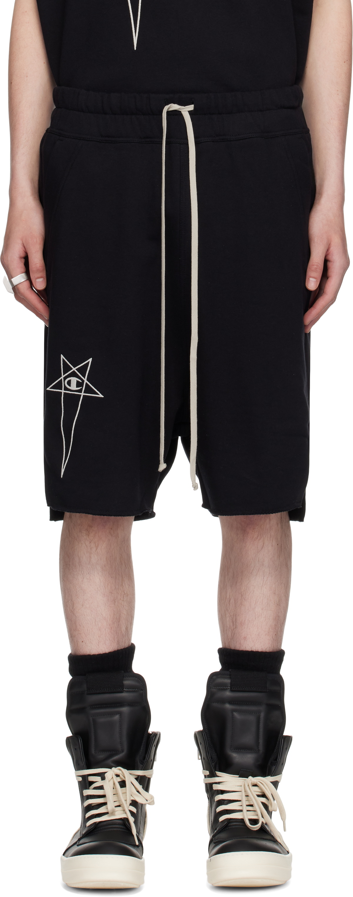 Rick Owens Black Champion Edition Beveled Pods Shorts Rick Owens