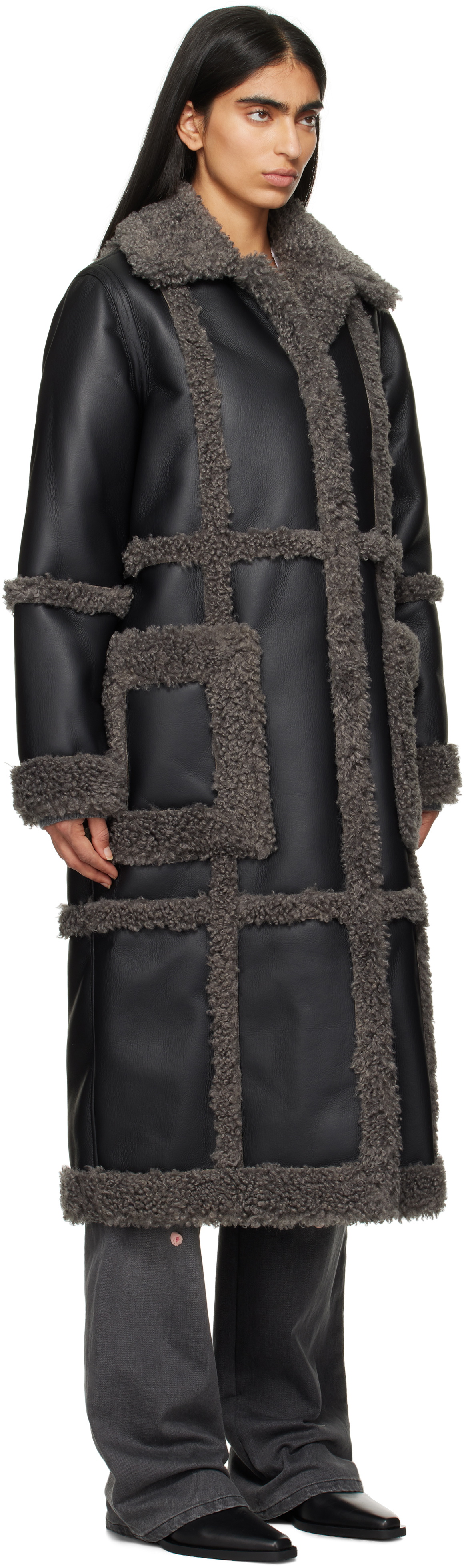 Stand Studio Black & Gray Patrice Faux-Shearling Coat Stand Studio