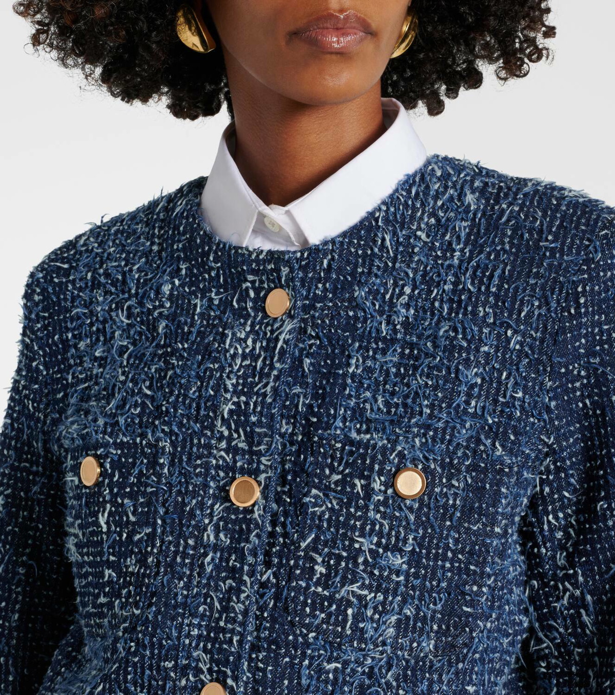 Frame Cropped denim bouclé jacket Frame Denim