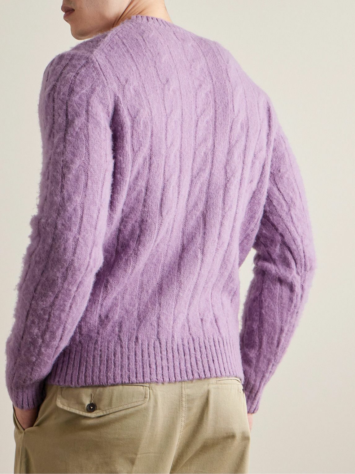 Aspesi - Cable-Knit Brushed-Wool Sweater - Purple Aspesi