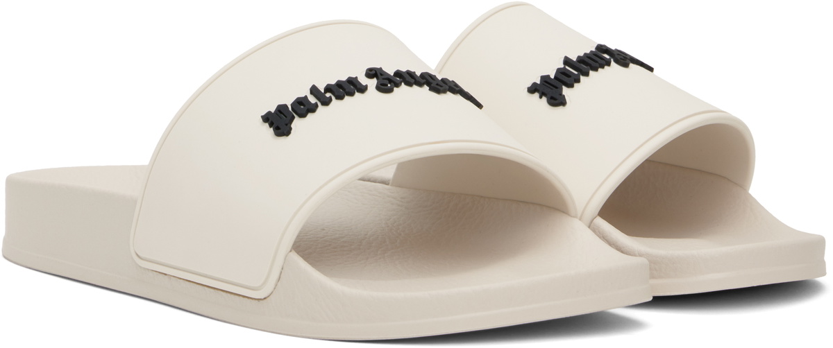 Palm Angels Beige New Logo Pool Slides Palm Angels