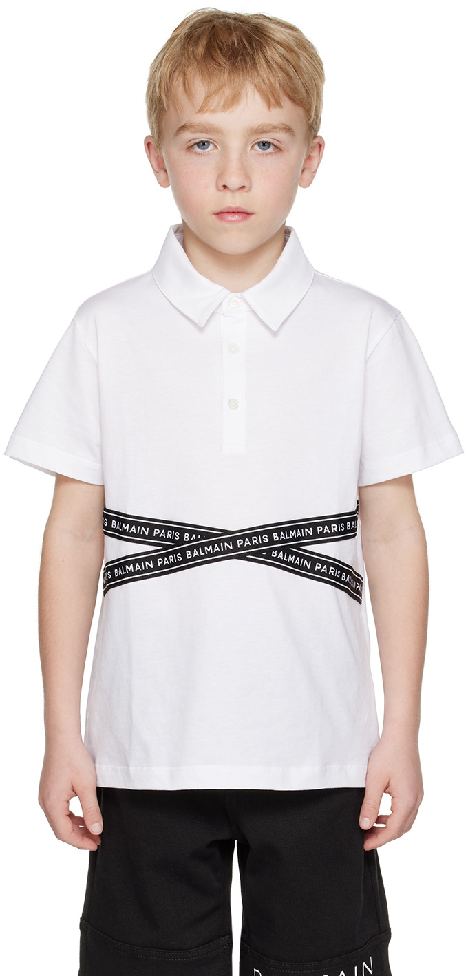 Balmain Kids White Spread Collar Polo Balmain