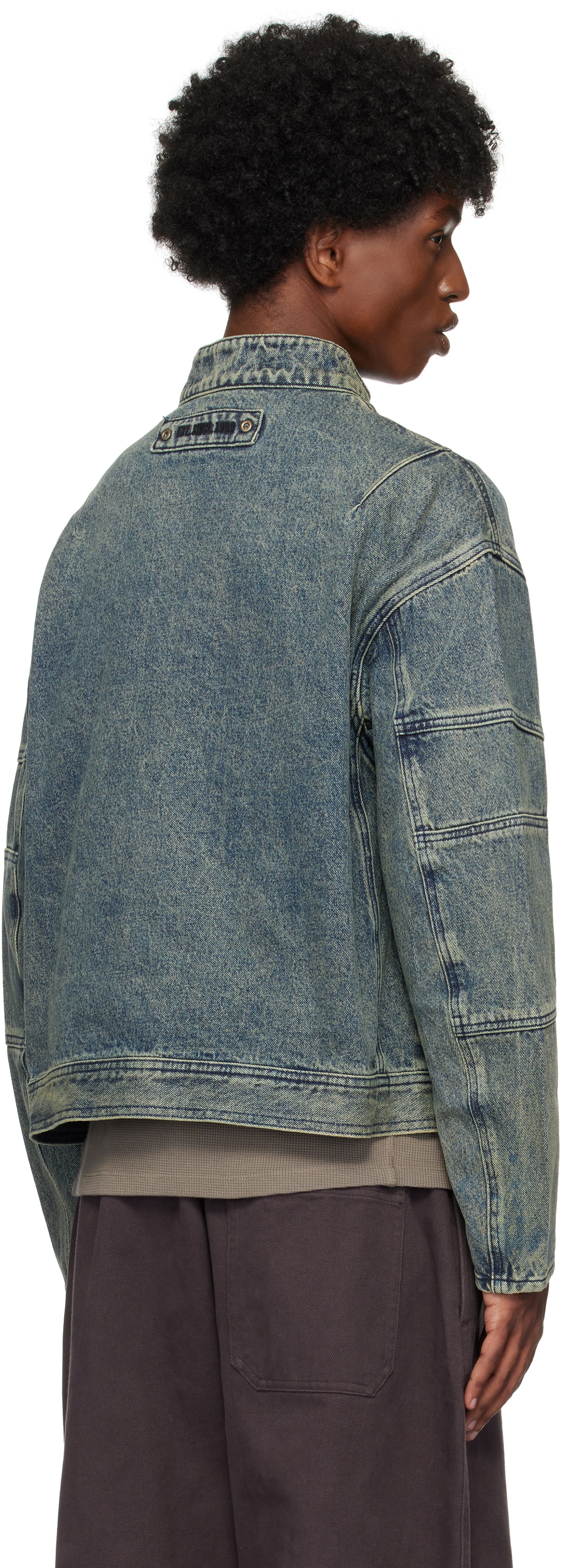 Izzue Blue Dirty Wash Zip-Up Denim Jacket Izzue