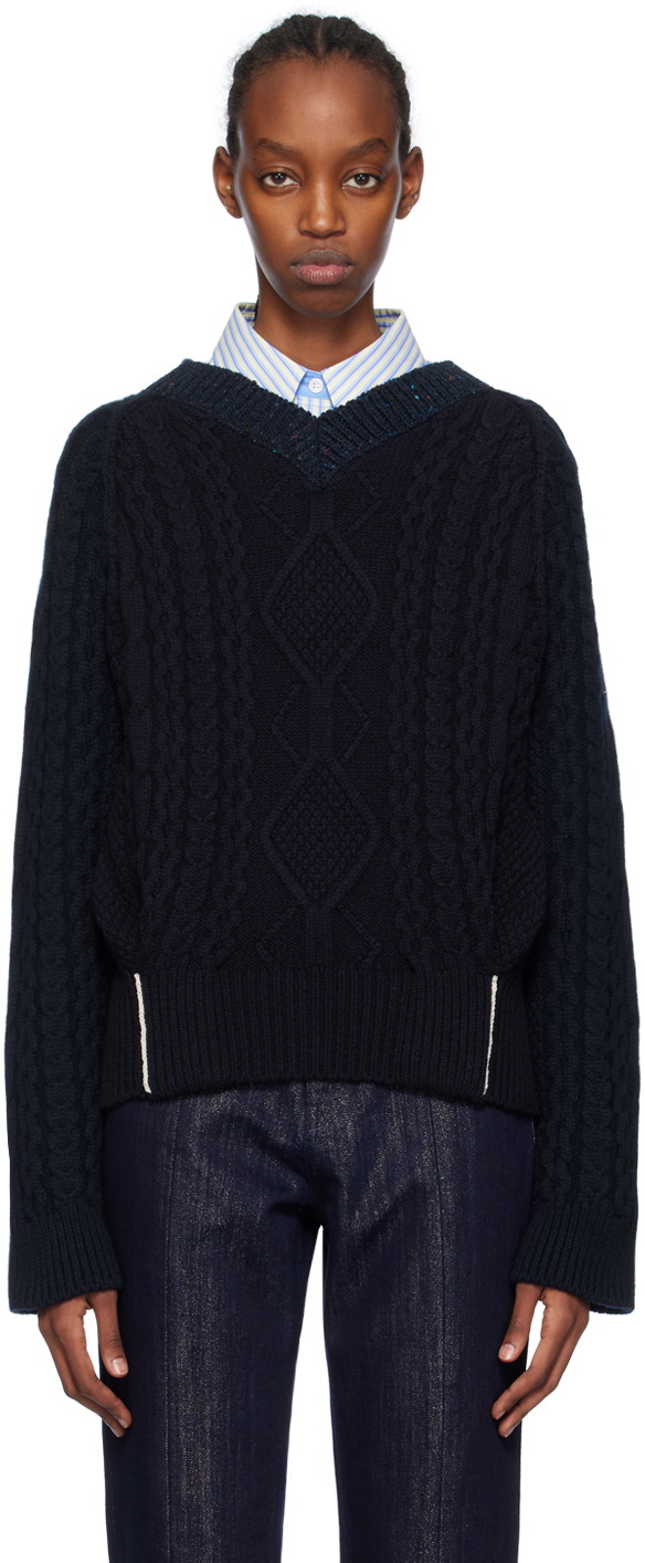 Victoria Beckham Navy V-Neck Sweater Victoria Beckham