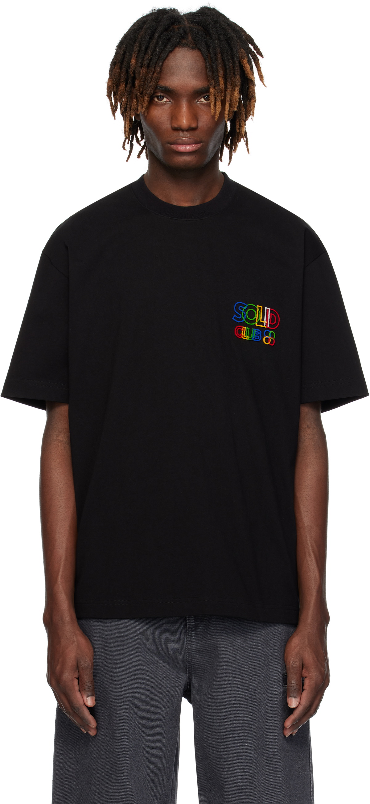 Solid Homme Black Flocked-Logo T-shirt Solid Homme