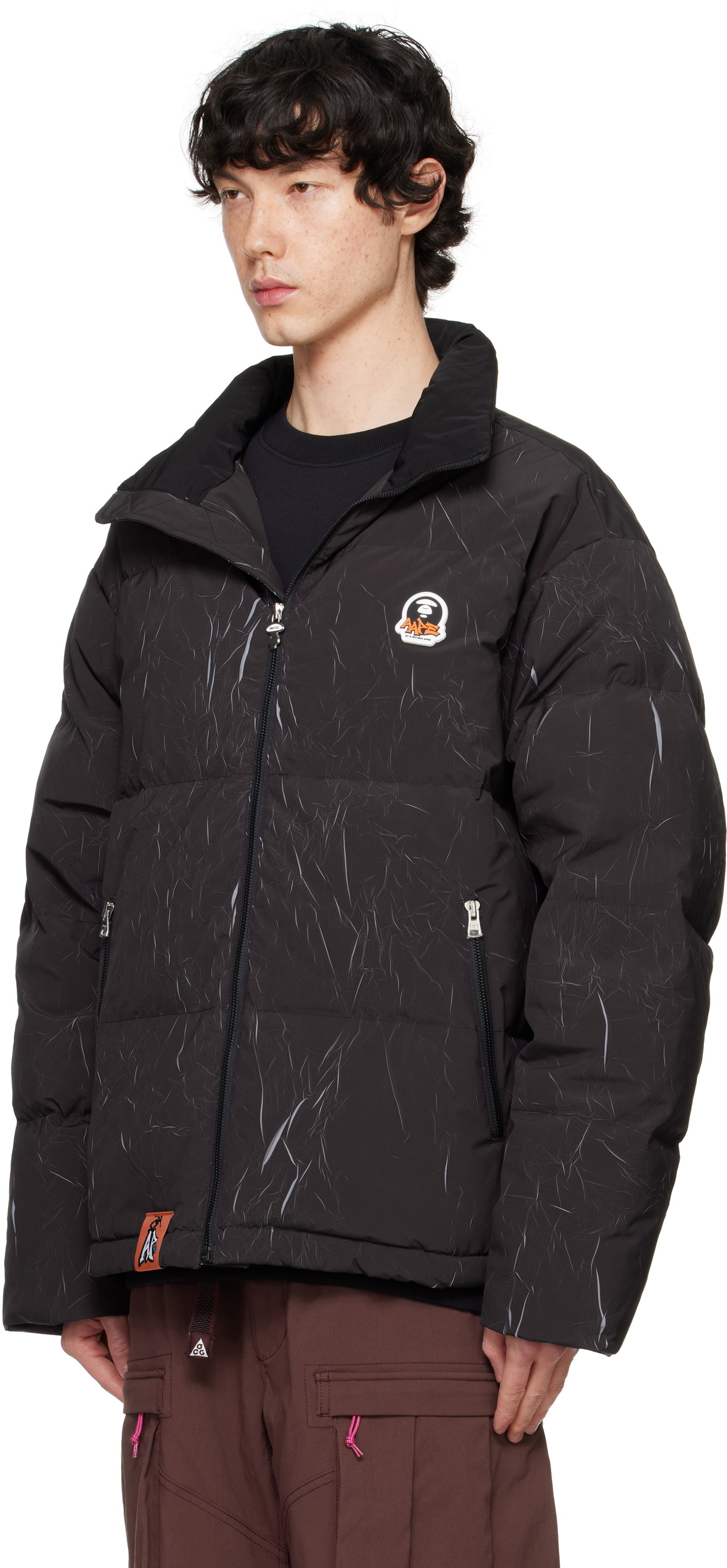 AAPE by A Bathing Ape Black Moonface Logo Camo Hooded Down Jacket AAPE ...