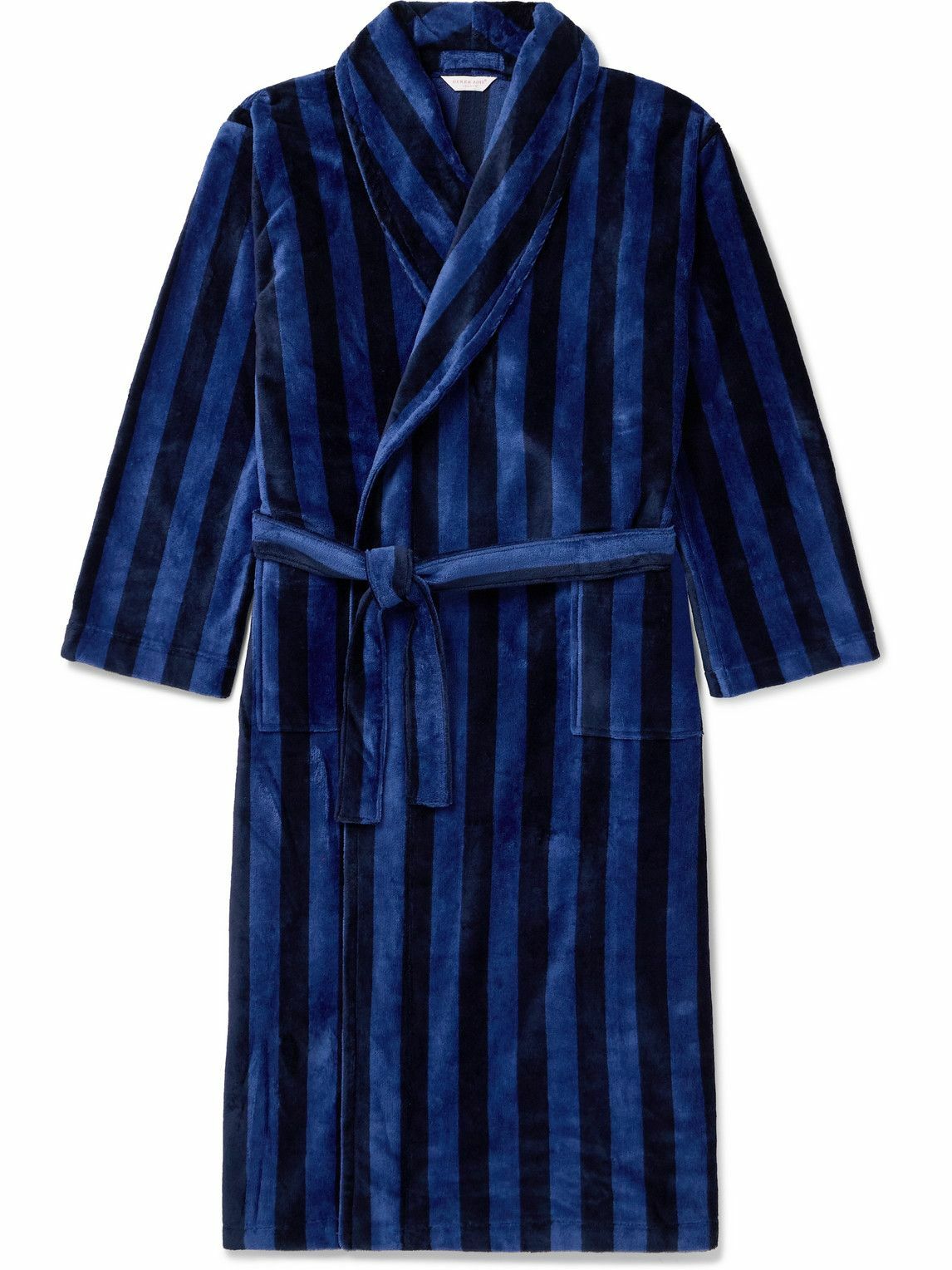 Derek Rose - Aston 36 Striped Cotton-Blend Terry Robe - Blue Derek Rose