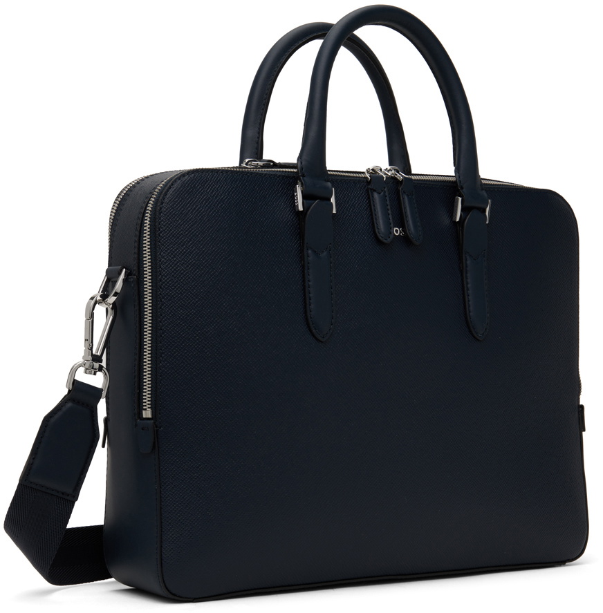 BOSS Navy Structured Leather Briefcase BOSS