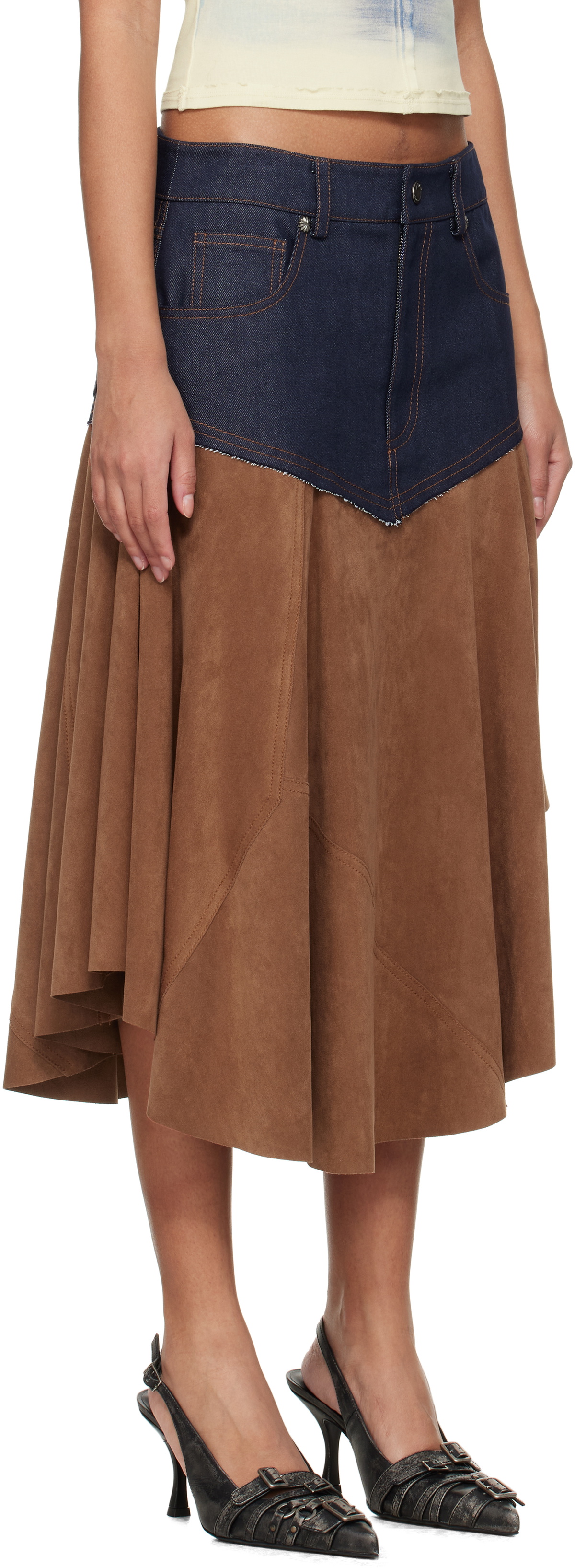 Andersson Bell Navy & Brown Fairy Faux-Suede Midi Skirt Andersson Bell