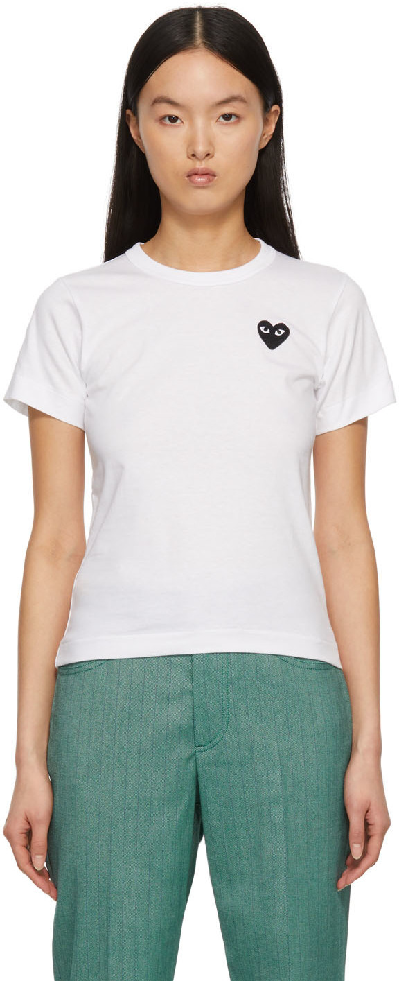 COMME des GARÇONS PLAY White & Black Heart Patch T-Shirt Comme des ...