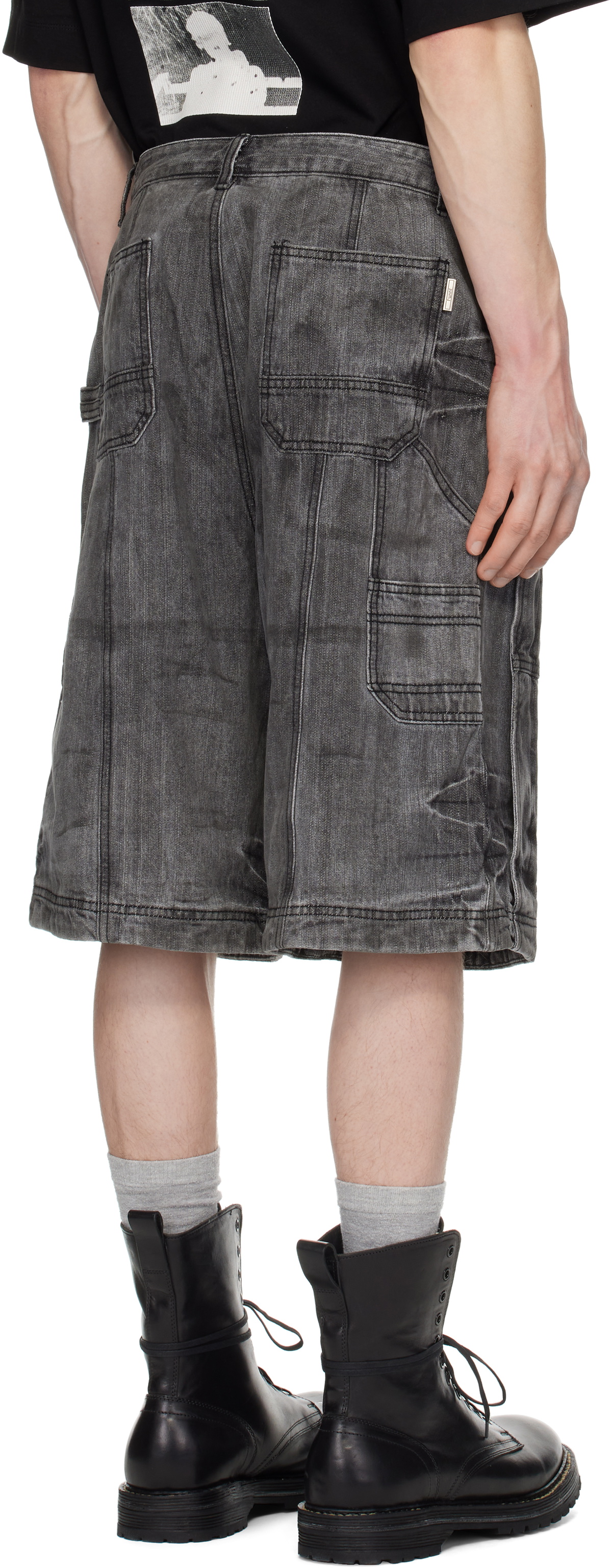 Juun.J Gray Washed Long Denim Shorts Juun.J