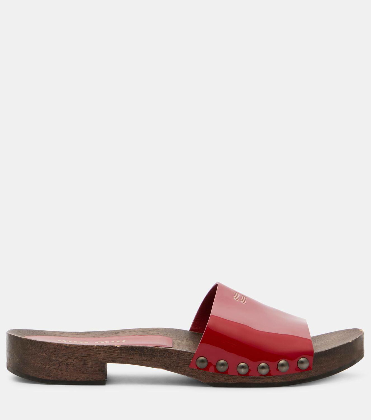 Miu Miu Logo patent leather clogs Miu Miu