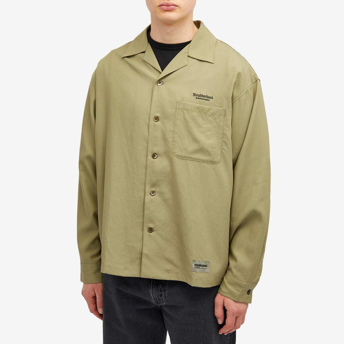 Neighborhood Men's Open Collar Shirt in Olive Drab Neighborhood