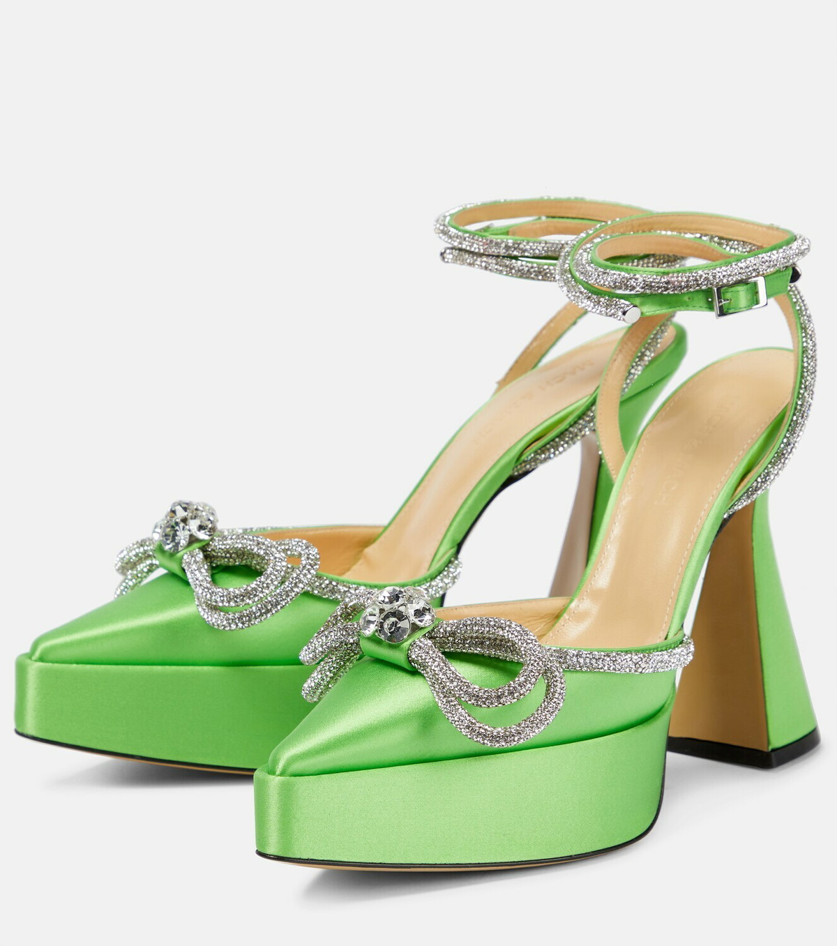 Mach & Mach - Double Bow embellished satin platform pumps MACH & MACH