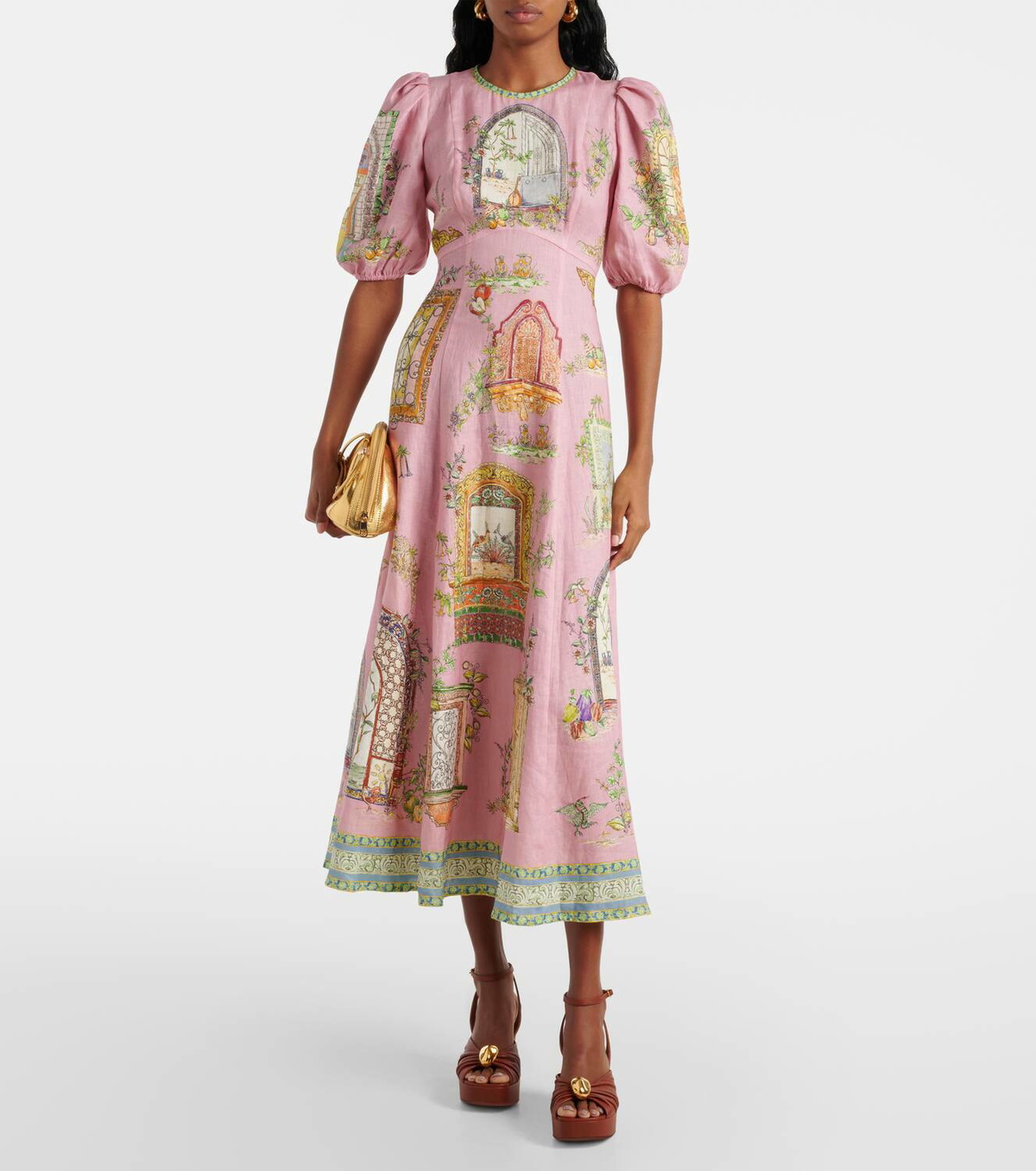 Alémais Monte printed linen midi dress ALÉMAIS