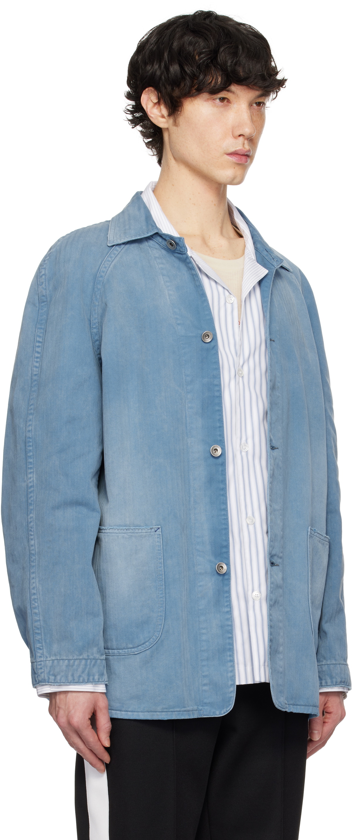 Maison Margiela Blue Distressed Caban Denim Jacket Maison Margiela