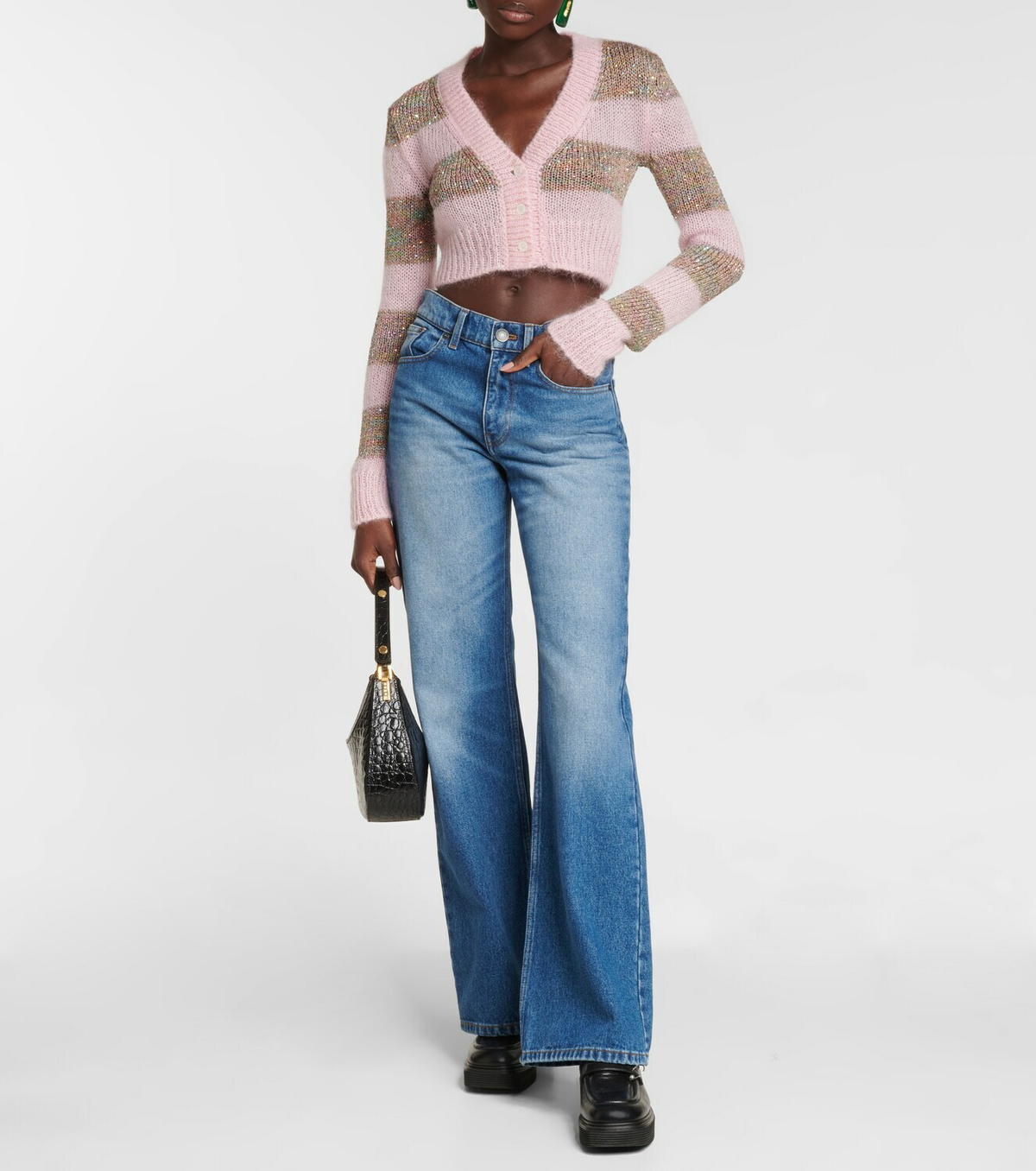 Marni - Embellished striped cropped cardigan Marni