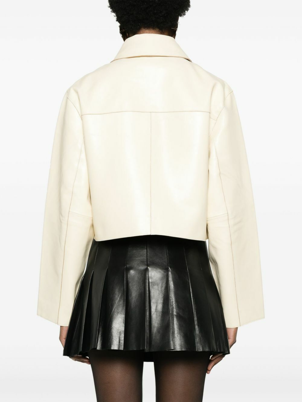 STAND STUDIO Neutral Gretel Cropped Leather Jacket Stand Studio